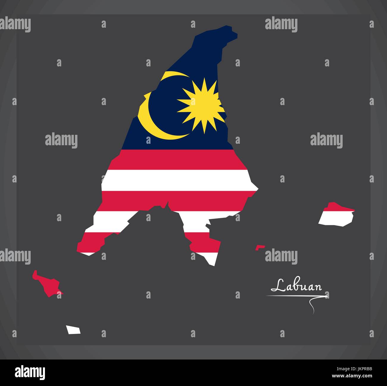 Labuan Malaysia map with Malaysian national flag illustration Stock ...