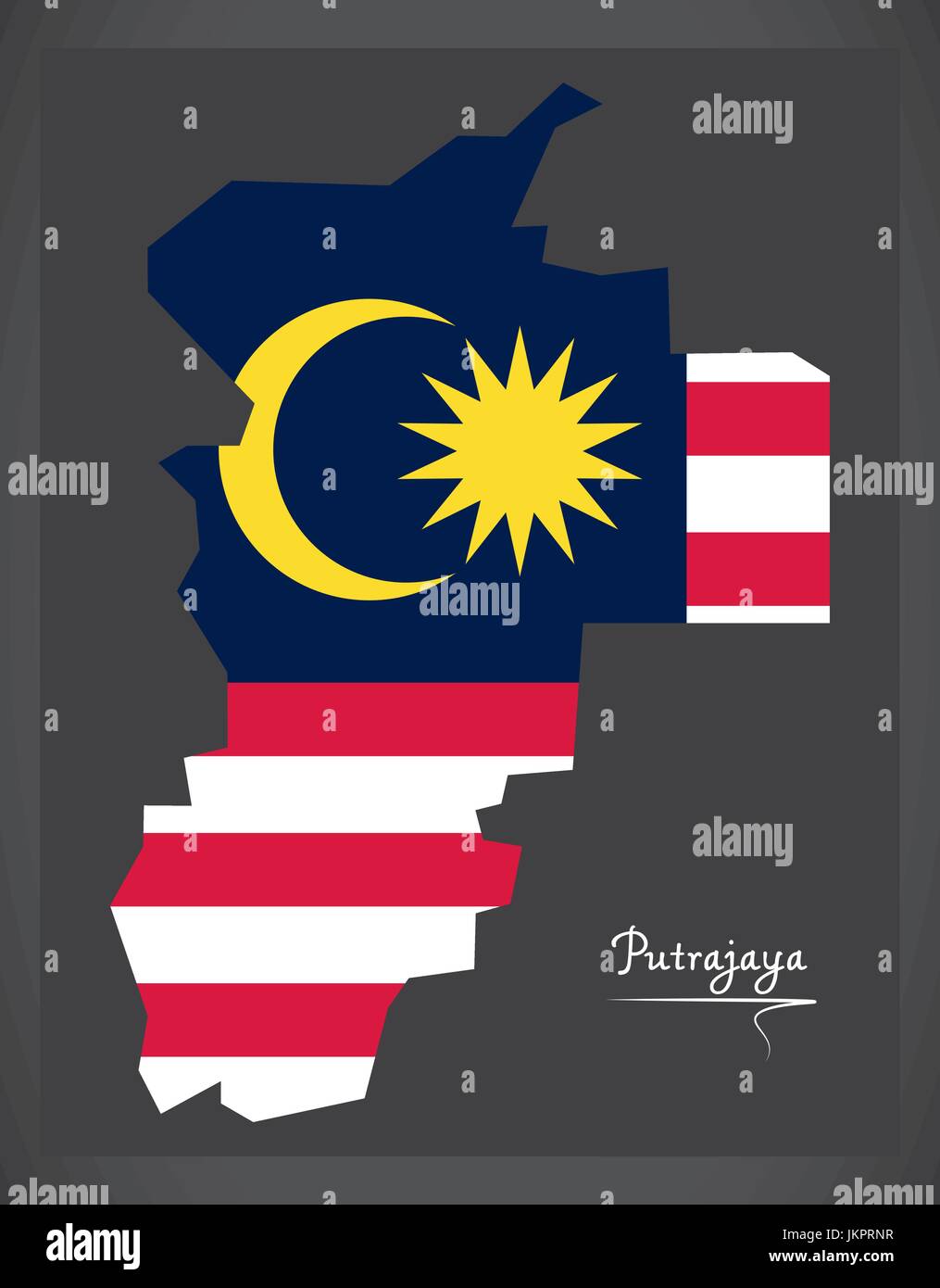 Putrajaya Malaysia map with Malaysian national flag illustration Stock ...