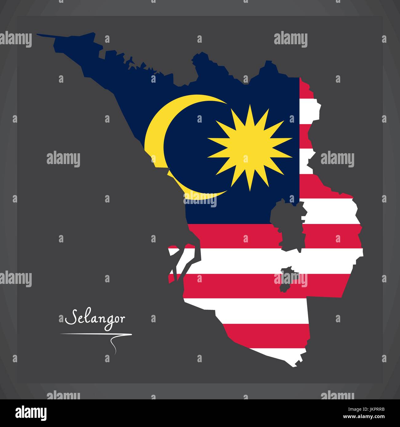 Selangor Malaysia map with Malaysian national flag illustration Stock ...