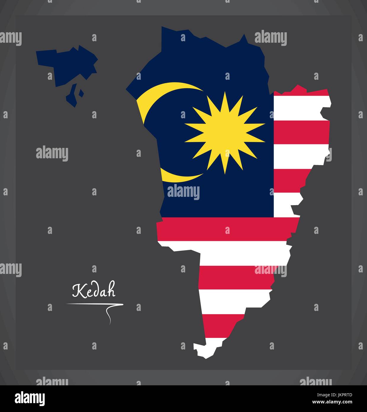 Kedah Malaysia map with Malaysian national flag illustration Stock ...