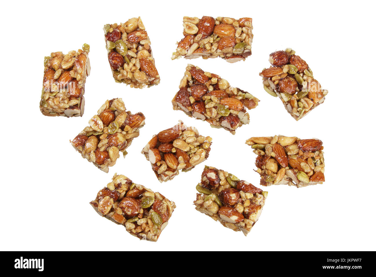 Nut Bars on White Background Stock Photo - Alamy