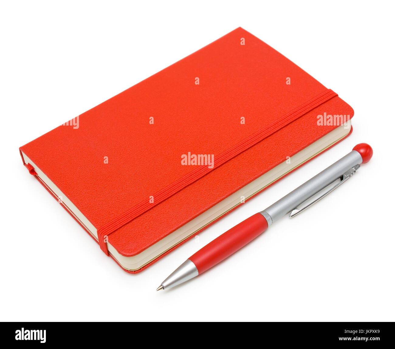 Red closed paper notepad and pen isolated on white background Stock ...