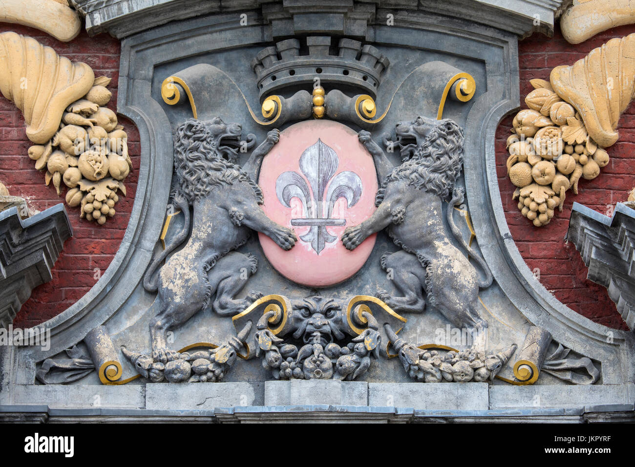 The coat of Arms for the historic city of Lille, on the exterior of ...