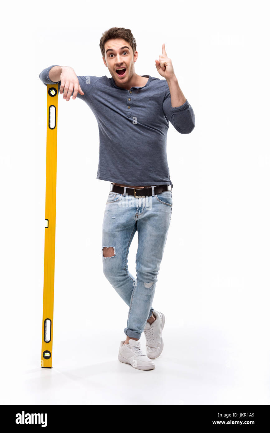 Construction worker pointing up hi-res stock photography and images - Alamy