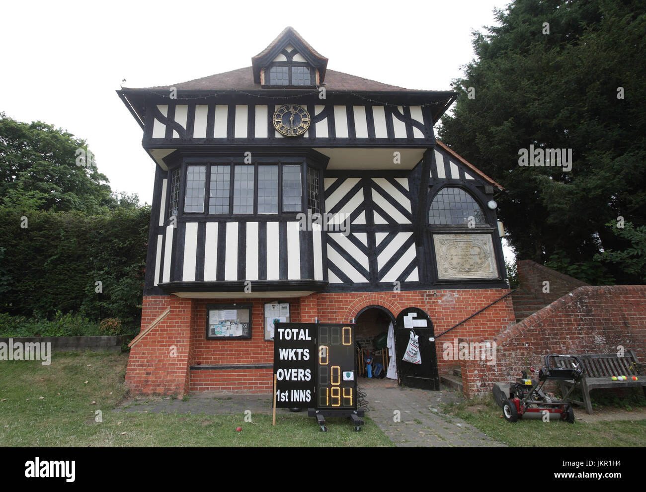 The scoreboard outside Tilford Village Hall during a village cricket ...