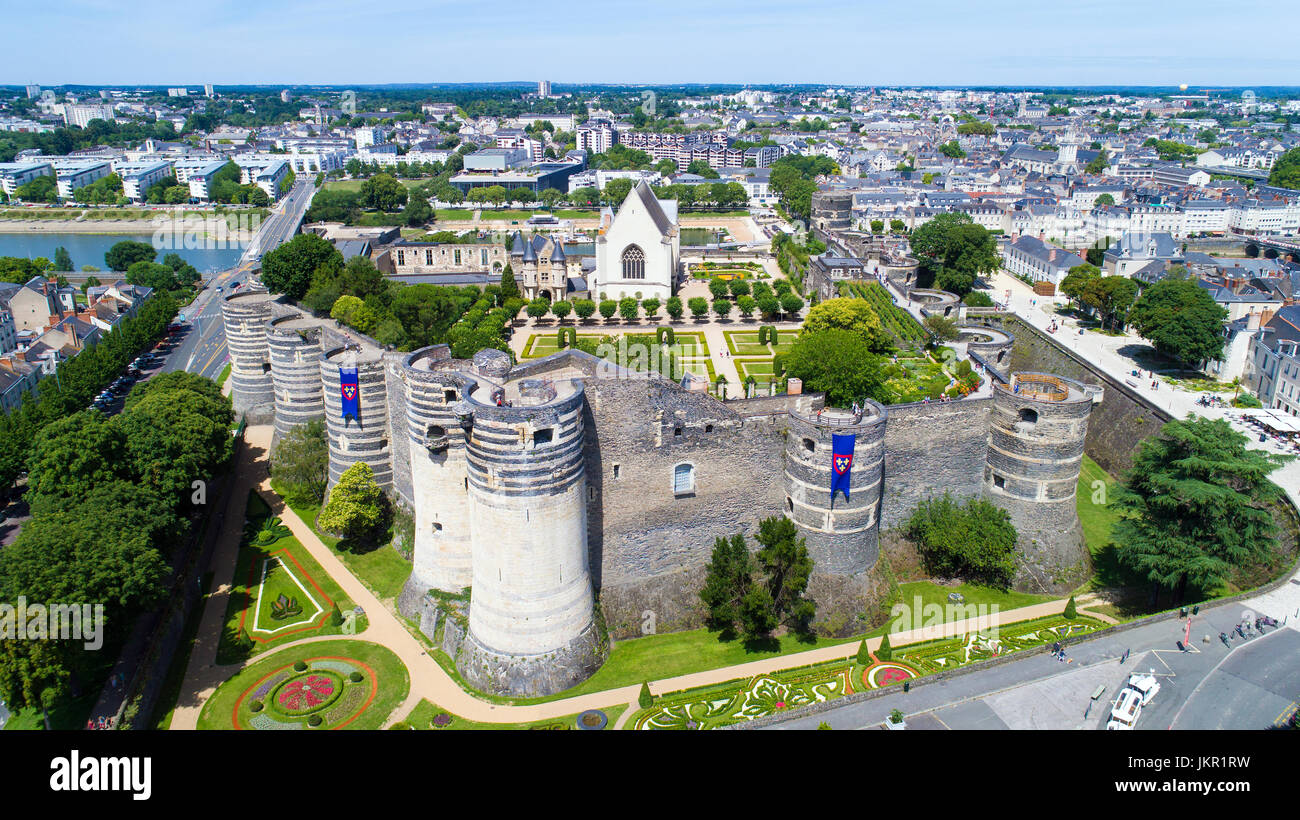 Aerial view of Angers city Castle in Maine et Loire, France Stock Photo ...