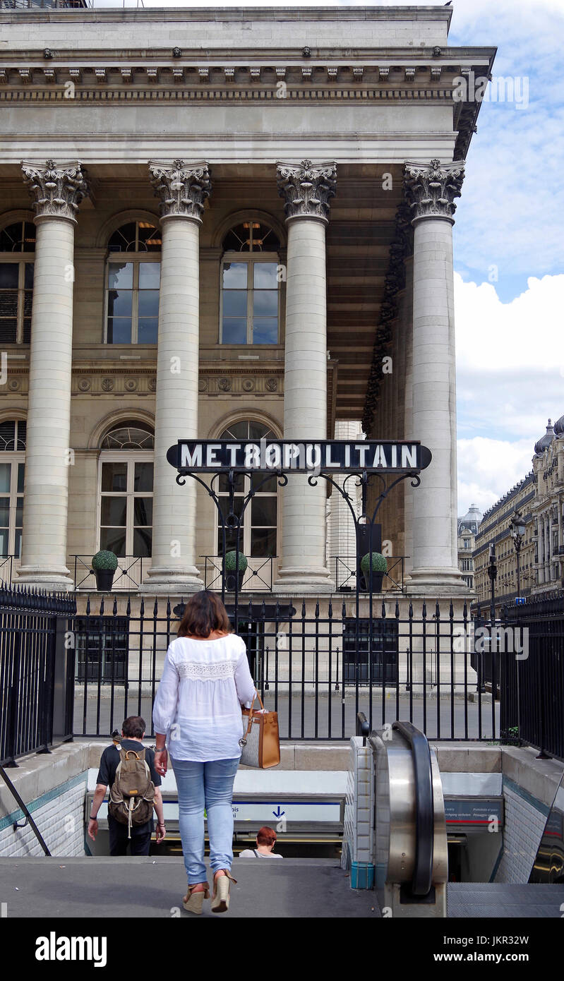 Corner of the Paris Bourse, entrance to Metro station Bourse Stock ...