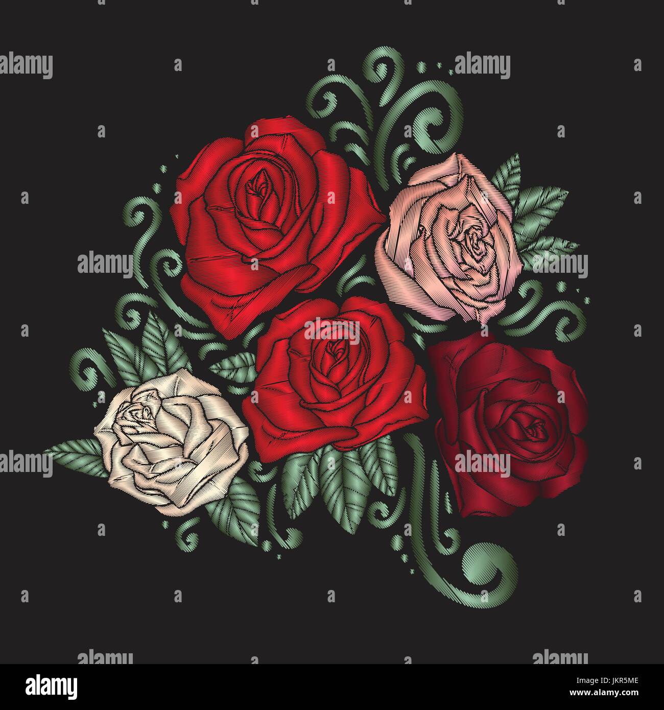Roses embroidery on black background Stock Vector Image & Art - Alamy