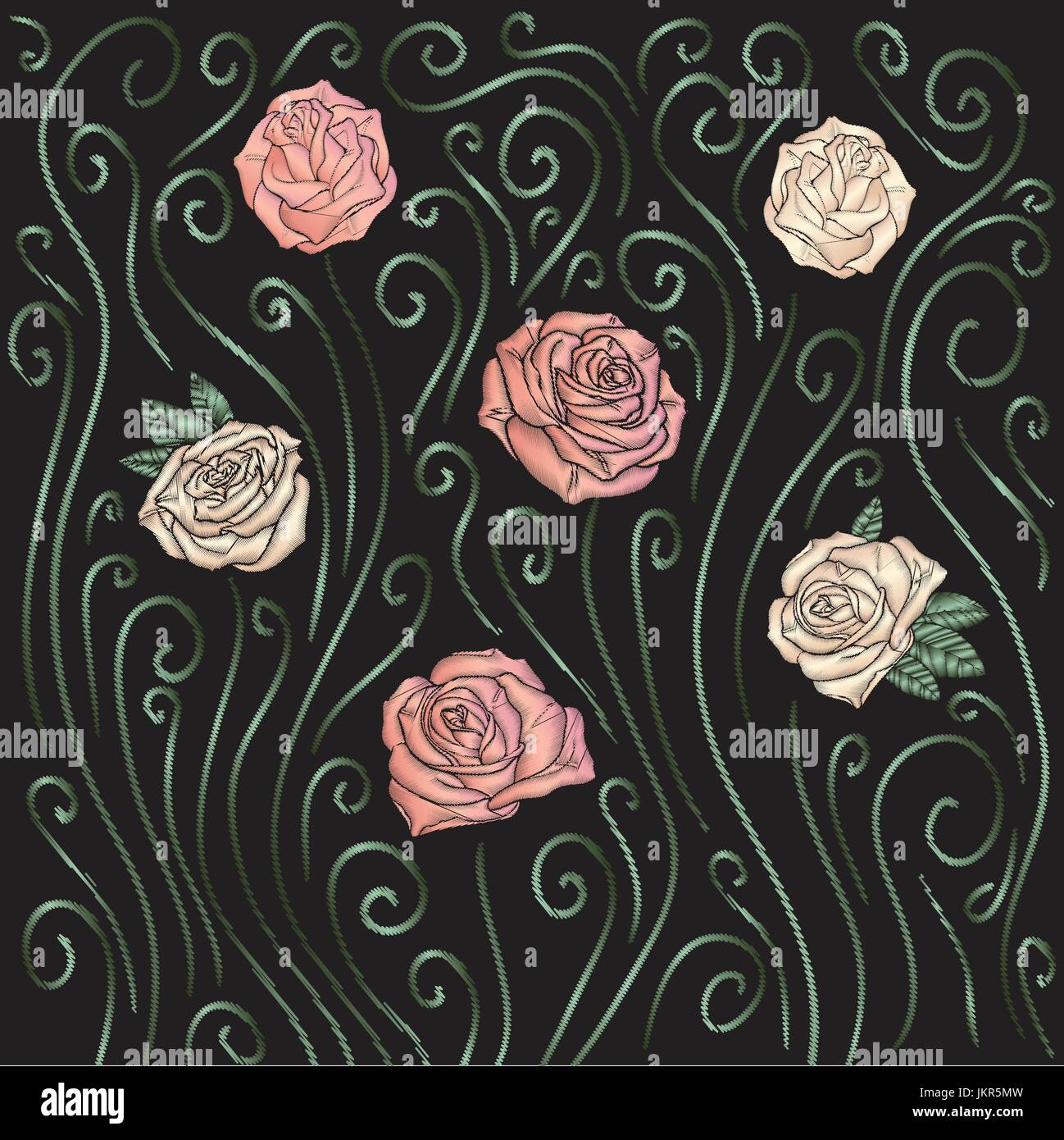 Roses embroidery background Stock Vector Image & Art - Alamy