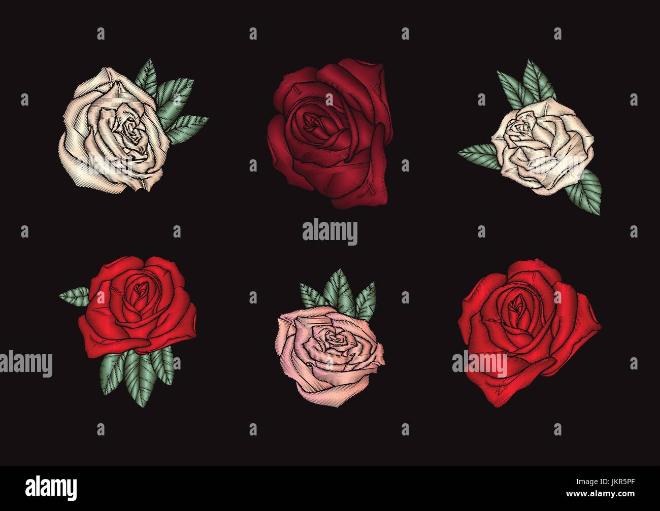 Roses embroidery on black background Stock Vector Image & Art - Alamy