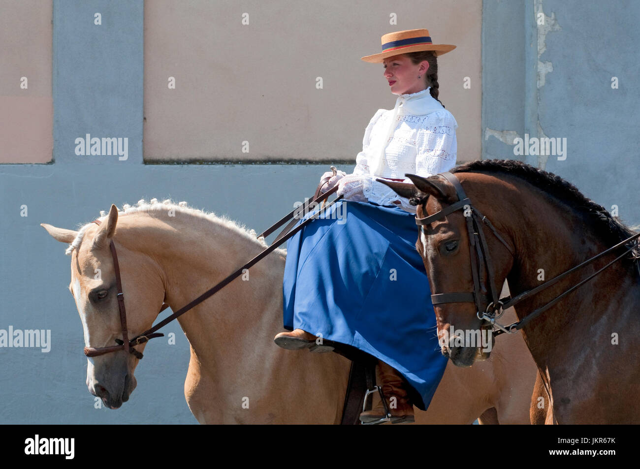 Italy, Lombardy, Crema, Woman in Traditional Costume Riding Horse Stock ...