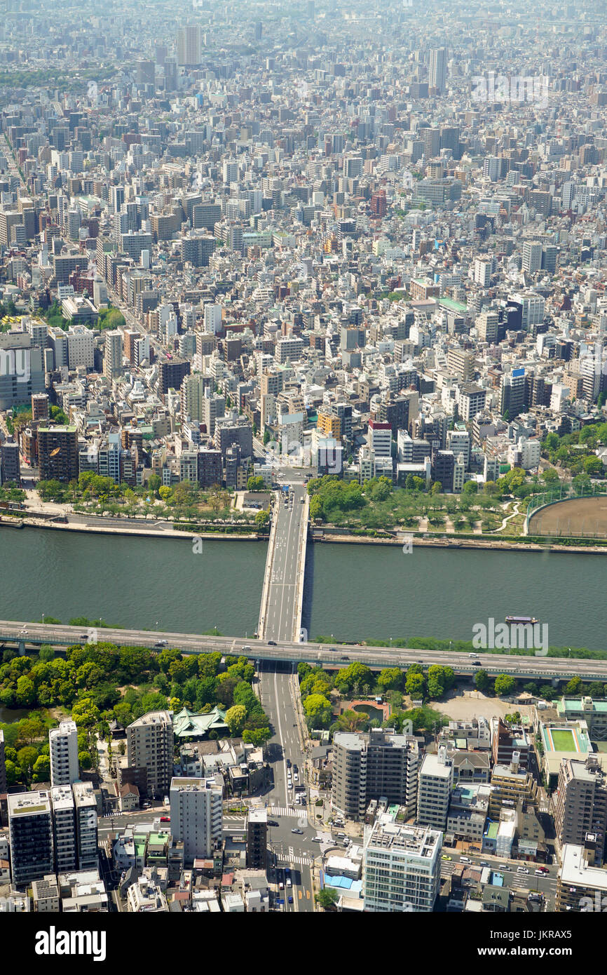 Aerial view of bridge over river in city, Tokyo, Japan Stock Photo - Alamy