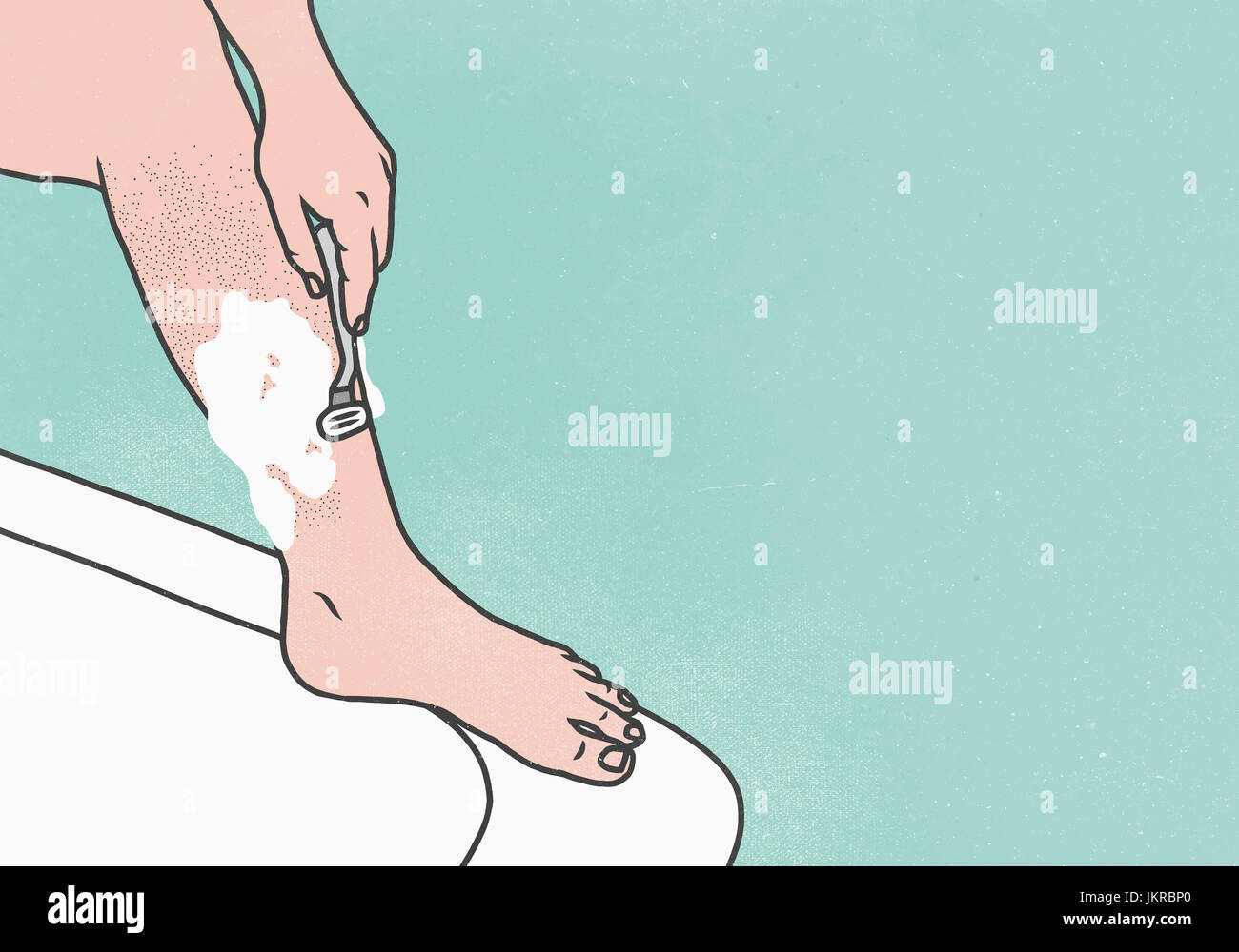 Low section of woman shaving leg on bathtub against green background ...