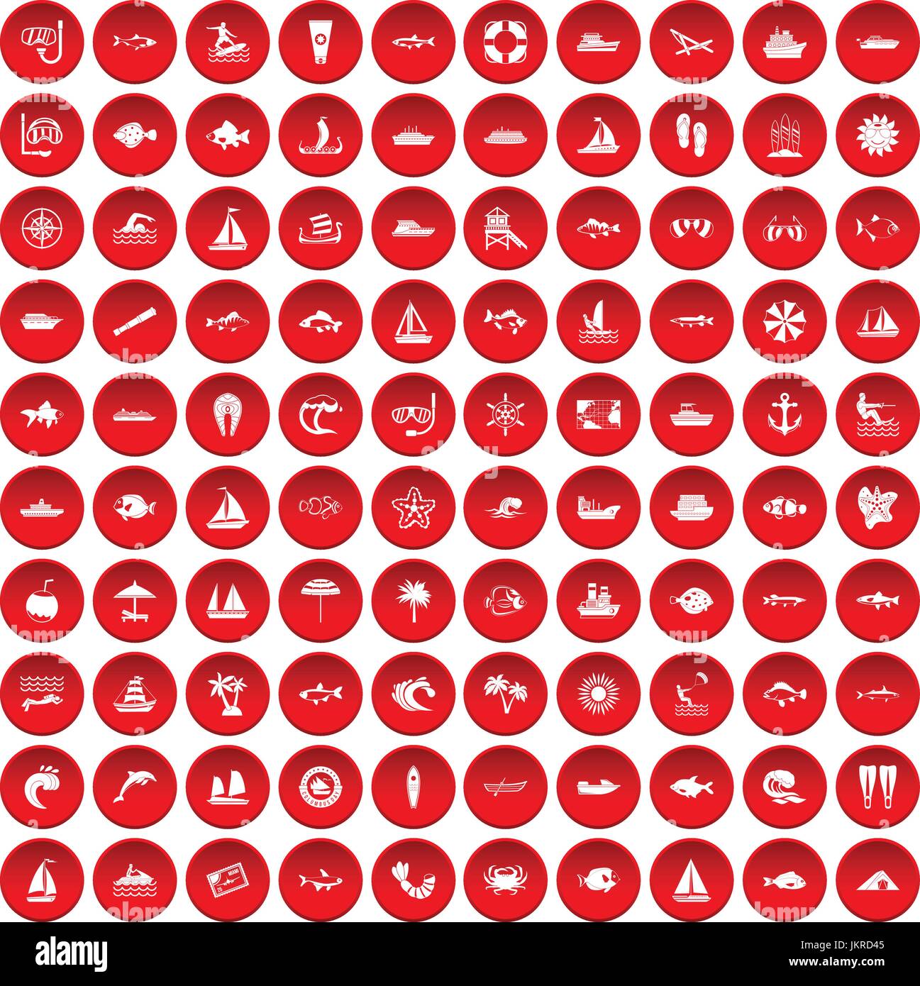 100 sea icons set red Stock Vector Image & Art - Alamy