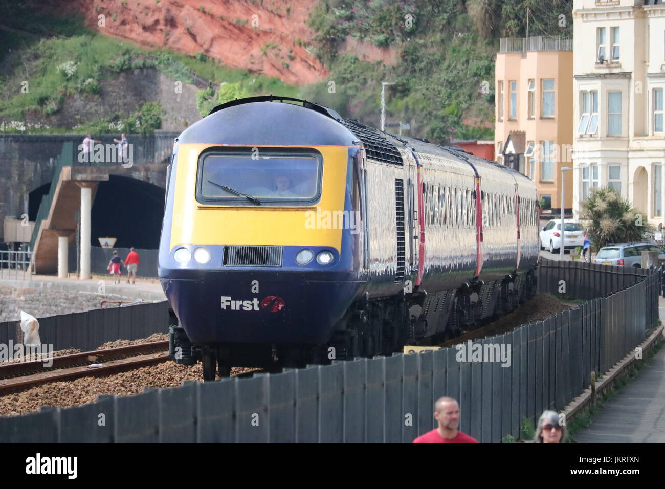 Great Western Railway (GWR) Train approaching Dawlish station in Devon ...