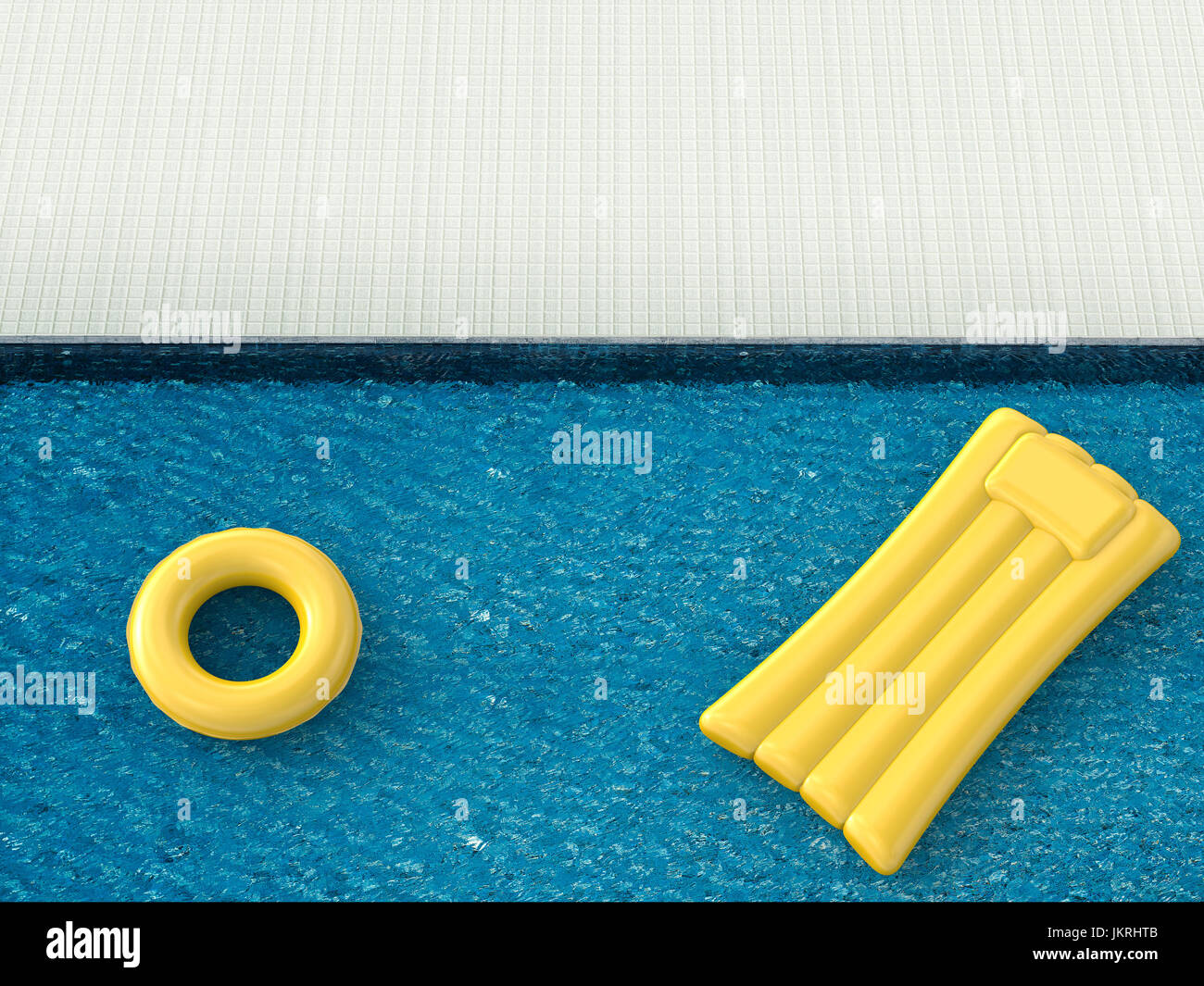 pool top view with swim ring and inflatable raft Stock Photo - Alamy