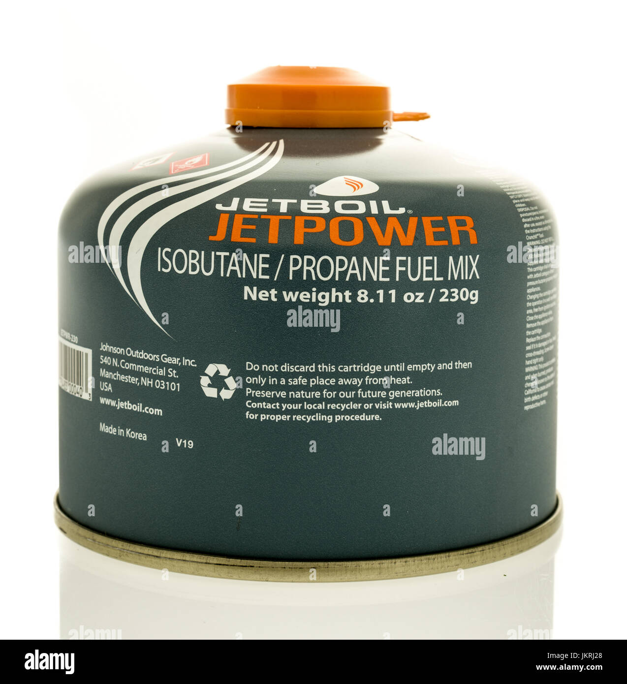 Winneconne, WI - 22 July 2017: A canister of Jetboil Jetpower propane ...