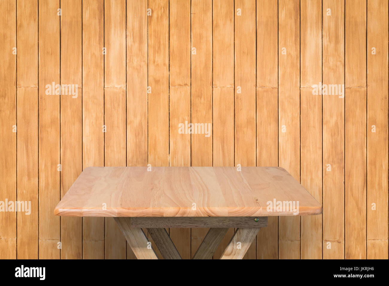 wooden table with wooden wall background Stock Photo - Alamy