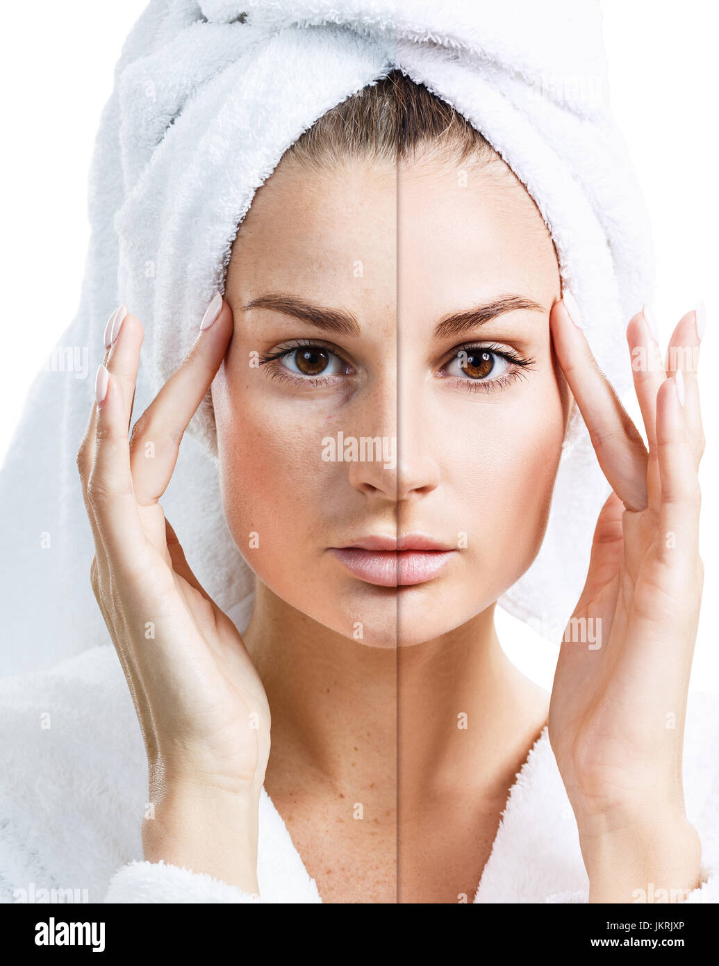 Young woman face before and after retouch Stock Photo - Alamy