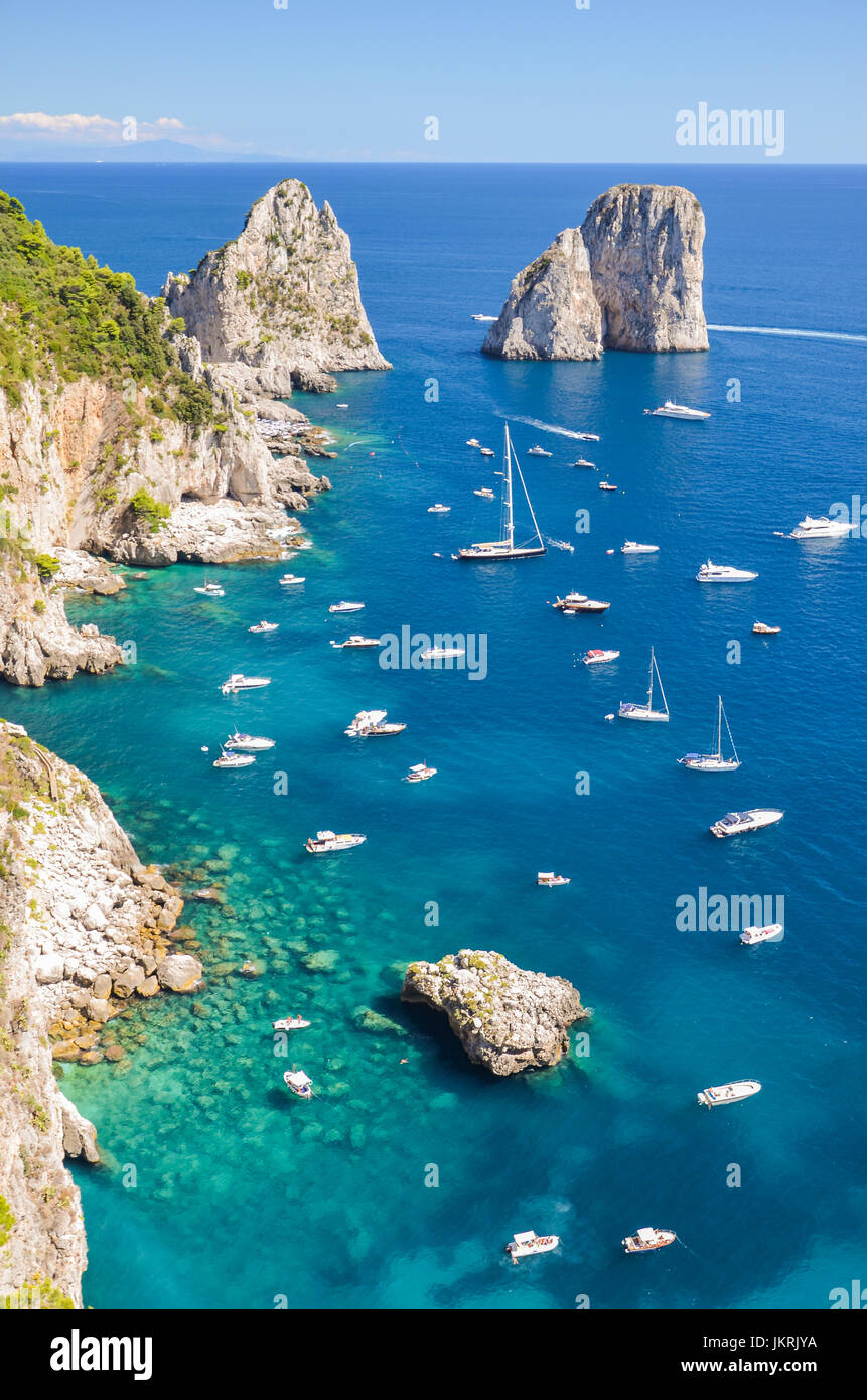 Gorgeous landscape of famous faraglioni rocks on Capri island, Italy ...