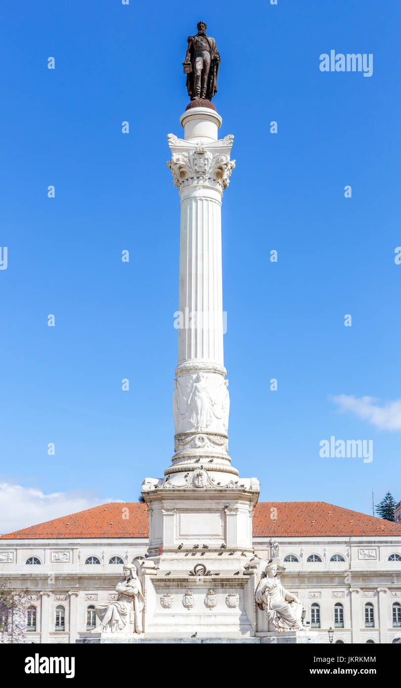 Rossio square with Statue of Dom Pedro IV, Lisbon Portugal Stock Photo ...