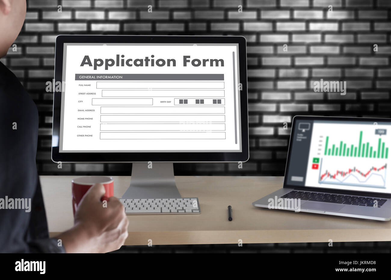 business man working on laptop computer use Online Web Job Application ...