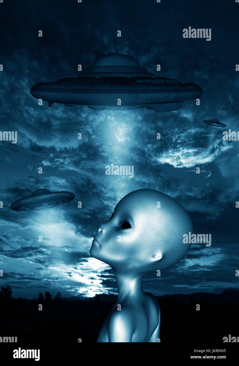 Alien,3D illustration concept background Stock Photo - Alamy