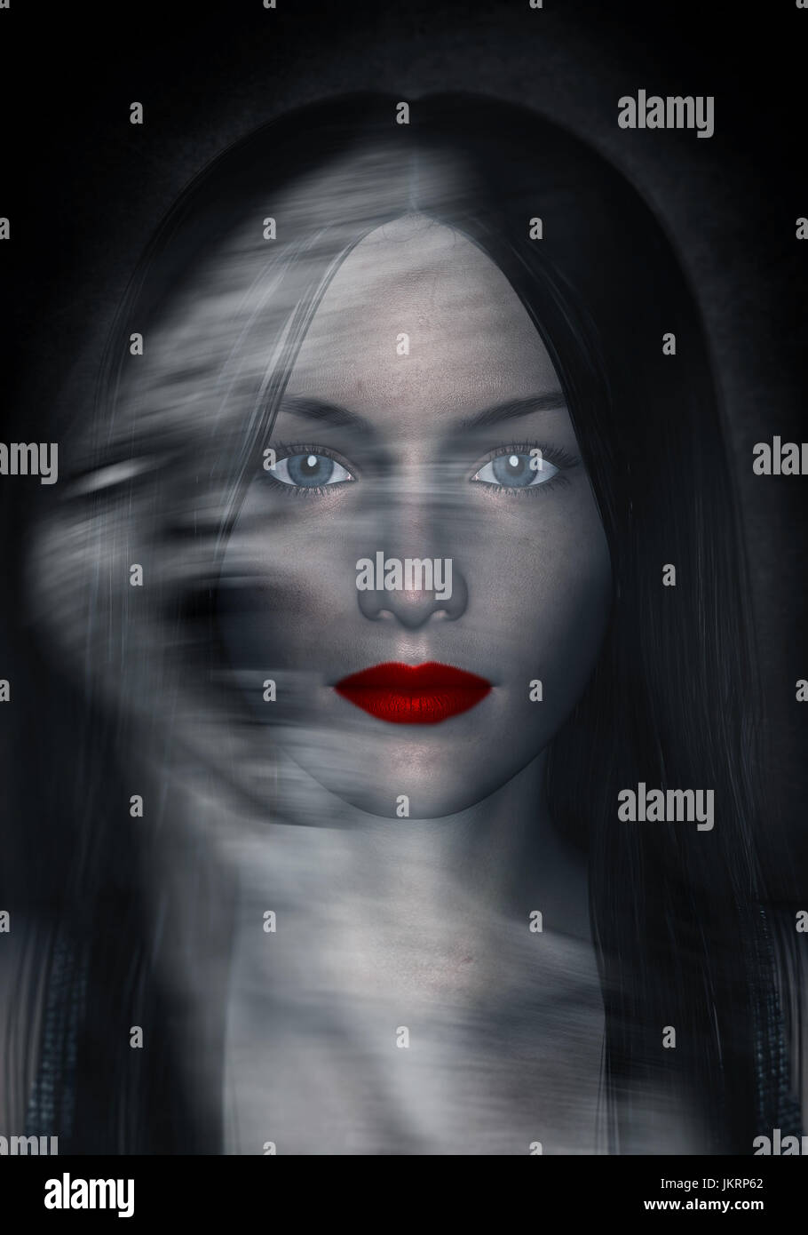 3d illustration of scary ghost woman in the dark Stock Photo - Alamy
