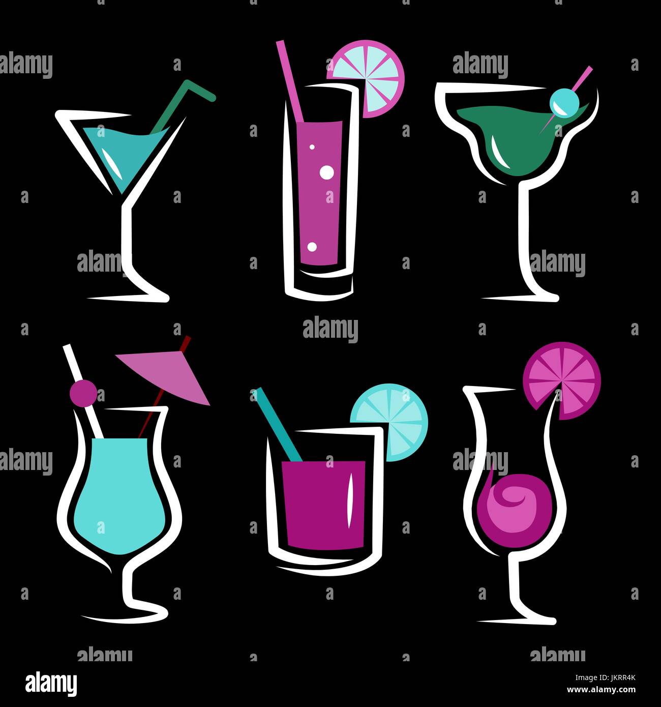 set of cocktails soft and long-drinks ind front of white background ...