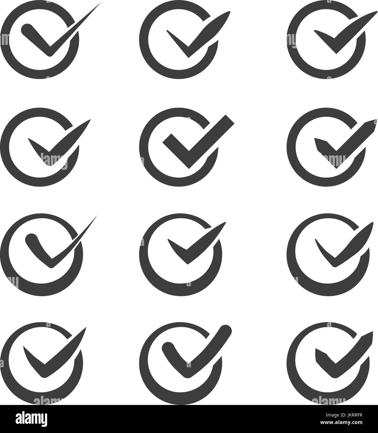 Set of nine different grey and white vector check marks or ticks in ...