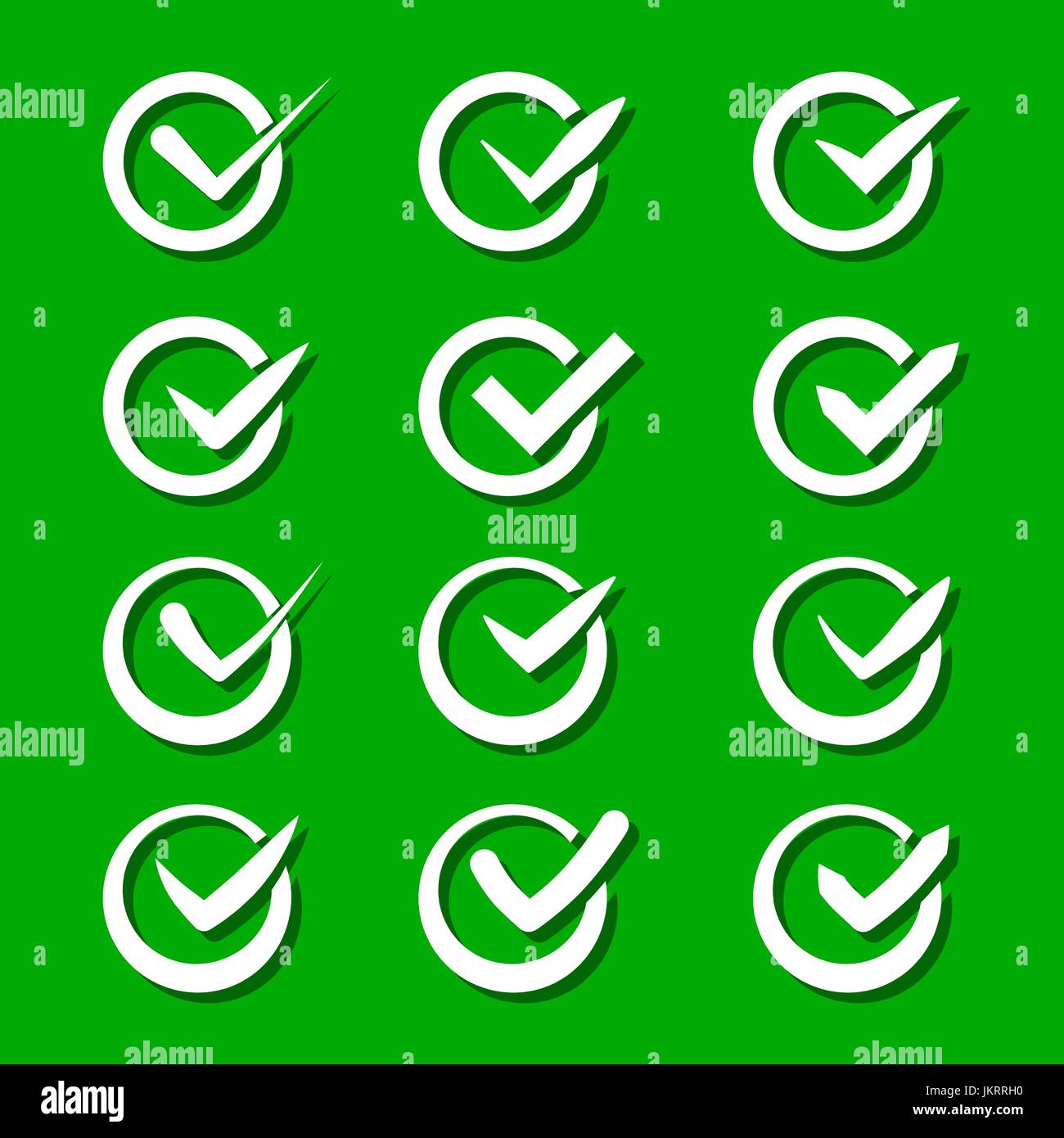 Set of nine different grey and white vector check marks or ticks in boxes conceptual of ...