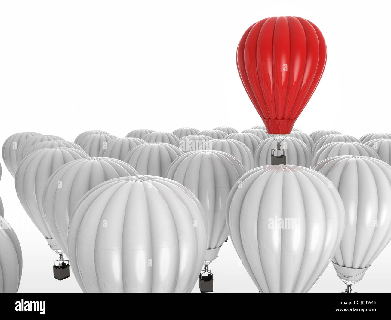 leadership concept with 3d rendering red hot air balloon flying above ...