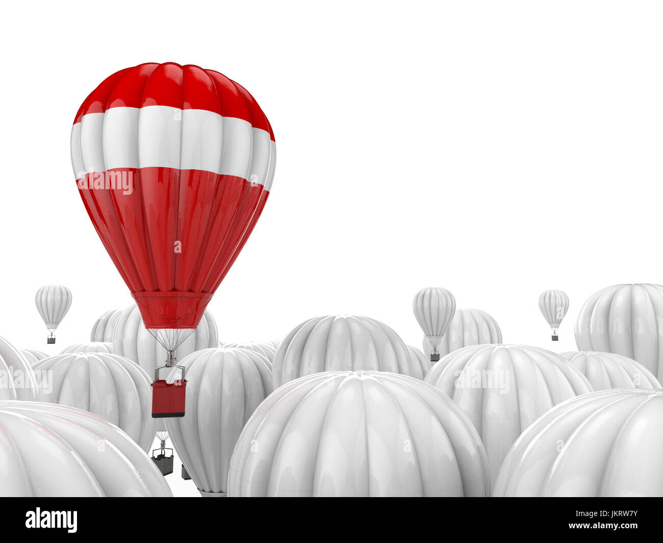 leadership concept with 3d rendering red hot air balloon flying above ...