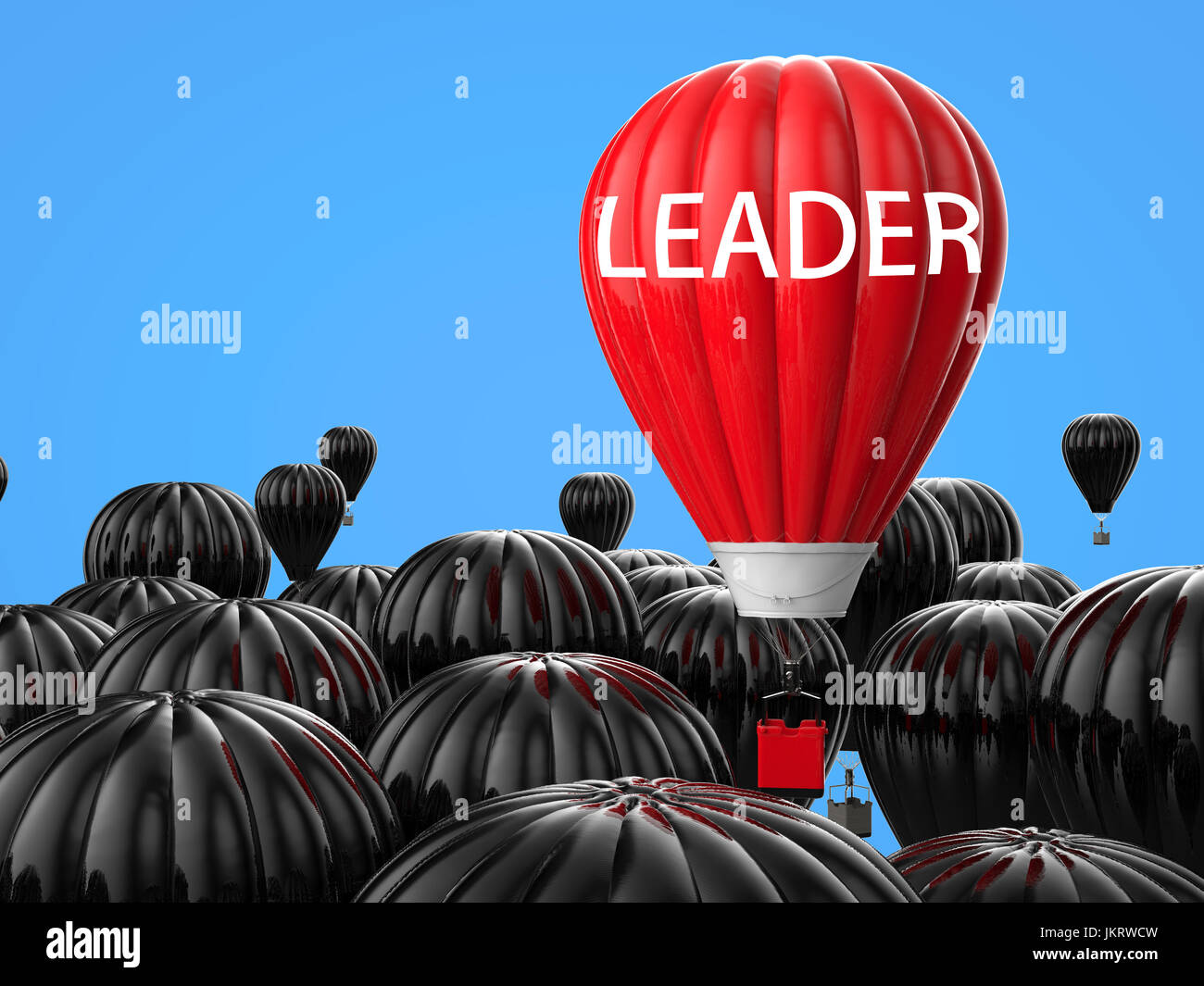 leadership concept with 3d rendering red hot air balloon flying above ...