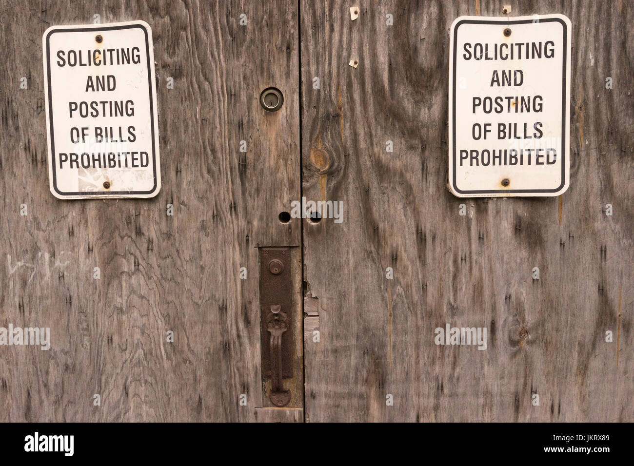 Soliciting And Posting Of Bills Prohibited Sign Warning Stock Photo - Alamy