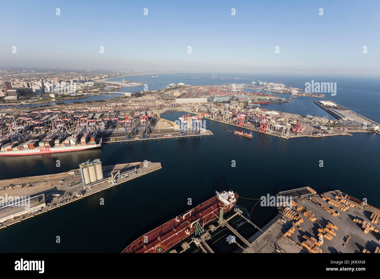 Long Beach, California, USA - July 10, 2017: Aerial view of Long Beach ...