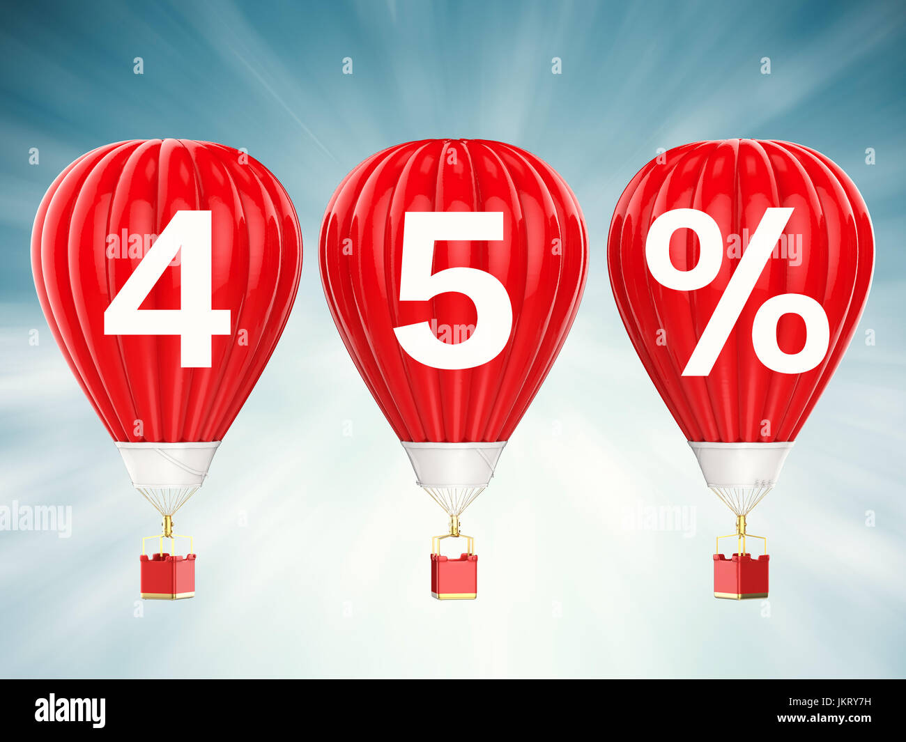 45% sale sign on 3d rendering red hot air balloons Stock Photo - Alamy