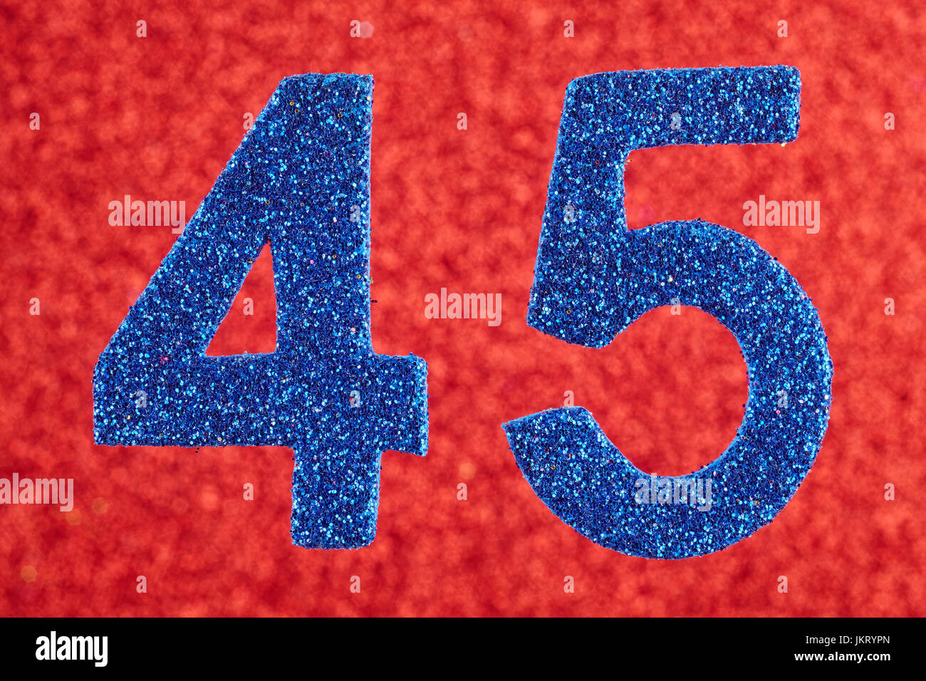 Number forty-five blue color over a red background. Anniversary ...