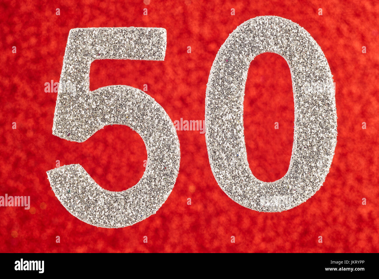 Number fifty silver colors over a red background. Anniversary ...