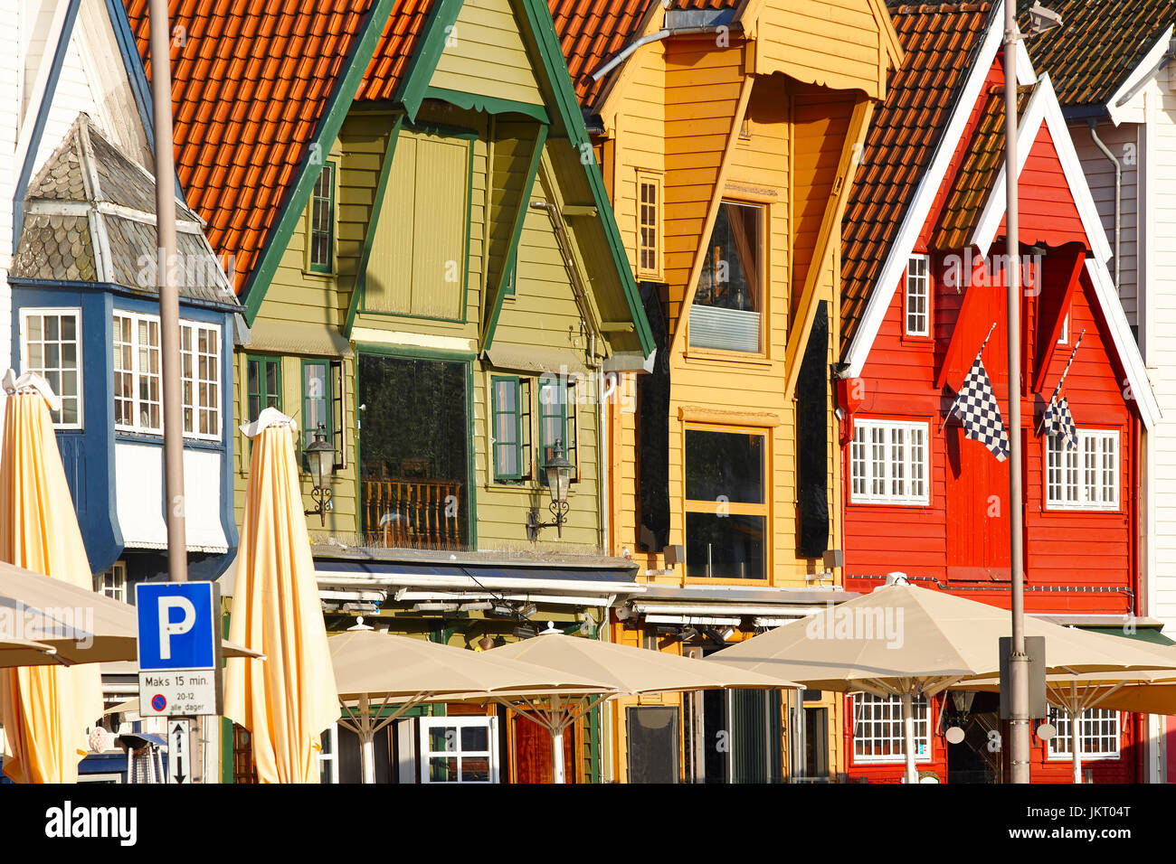 Traditional norwegian multi colored facades. Stavanger city. Tourism ...