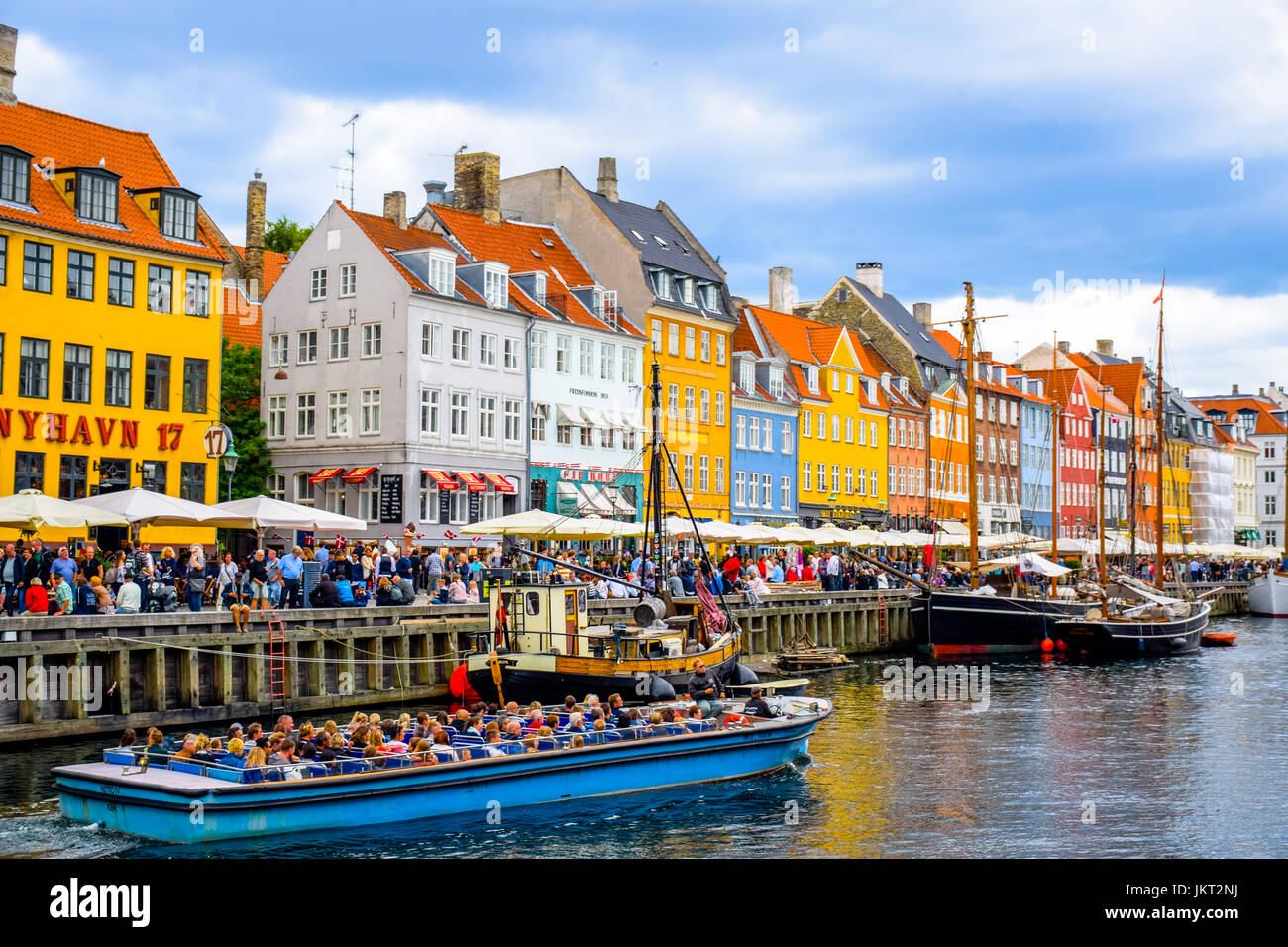 COPENHAGEN, DENMARK - JULY 20: Nyhavn, 17th century waterfront, canal ...