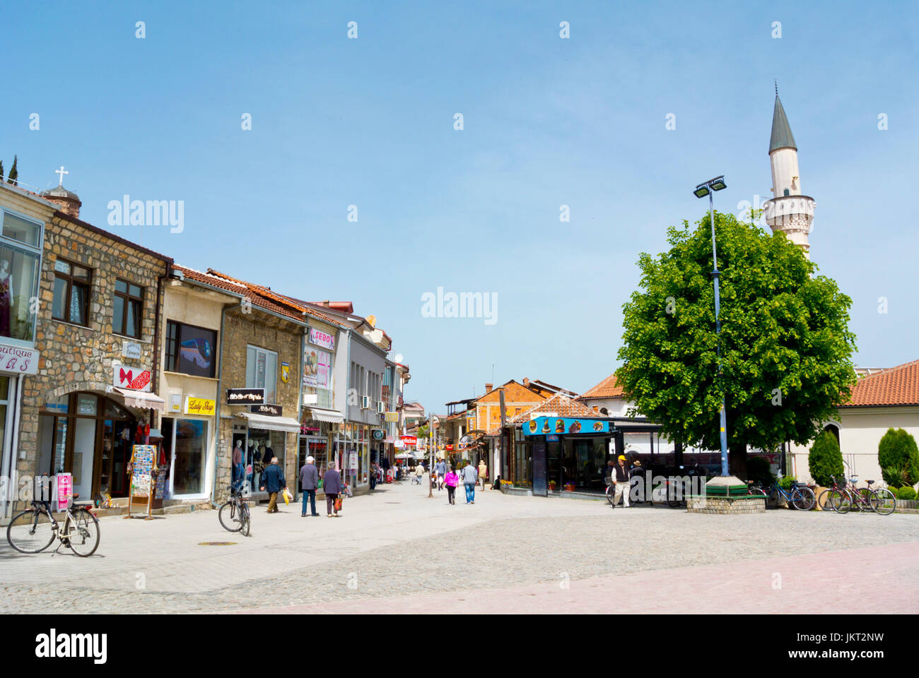 Goce Delchev street, at Krushevska Republika square, Ohrid, Macedonia ...