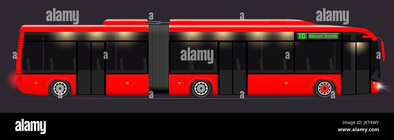 Large articulated bus. Red with modern design. Side view. Translucent ...