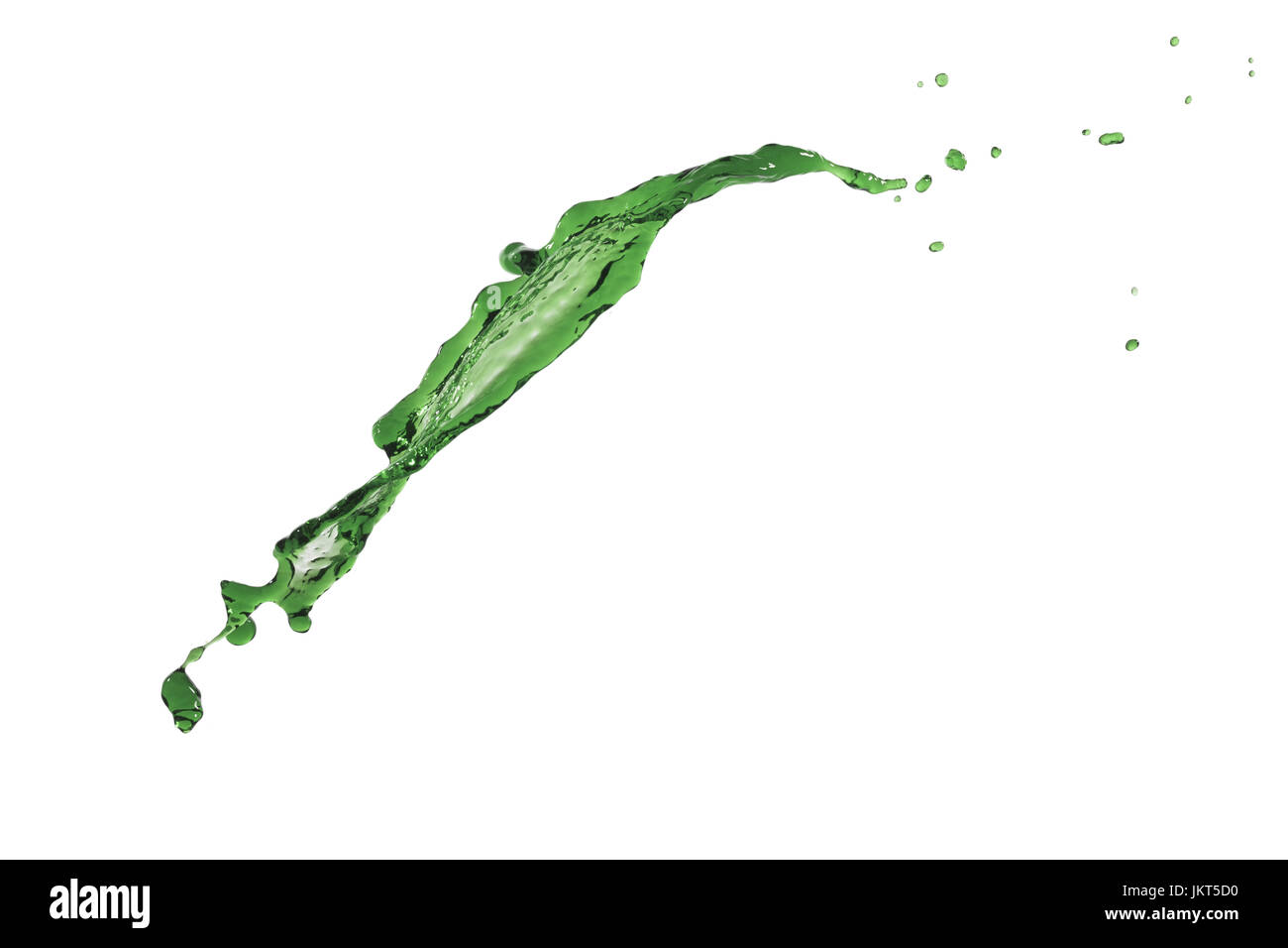 beautiful flying green splash and drops isolated over white background ...