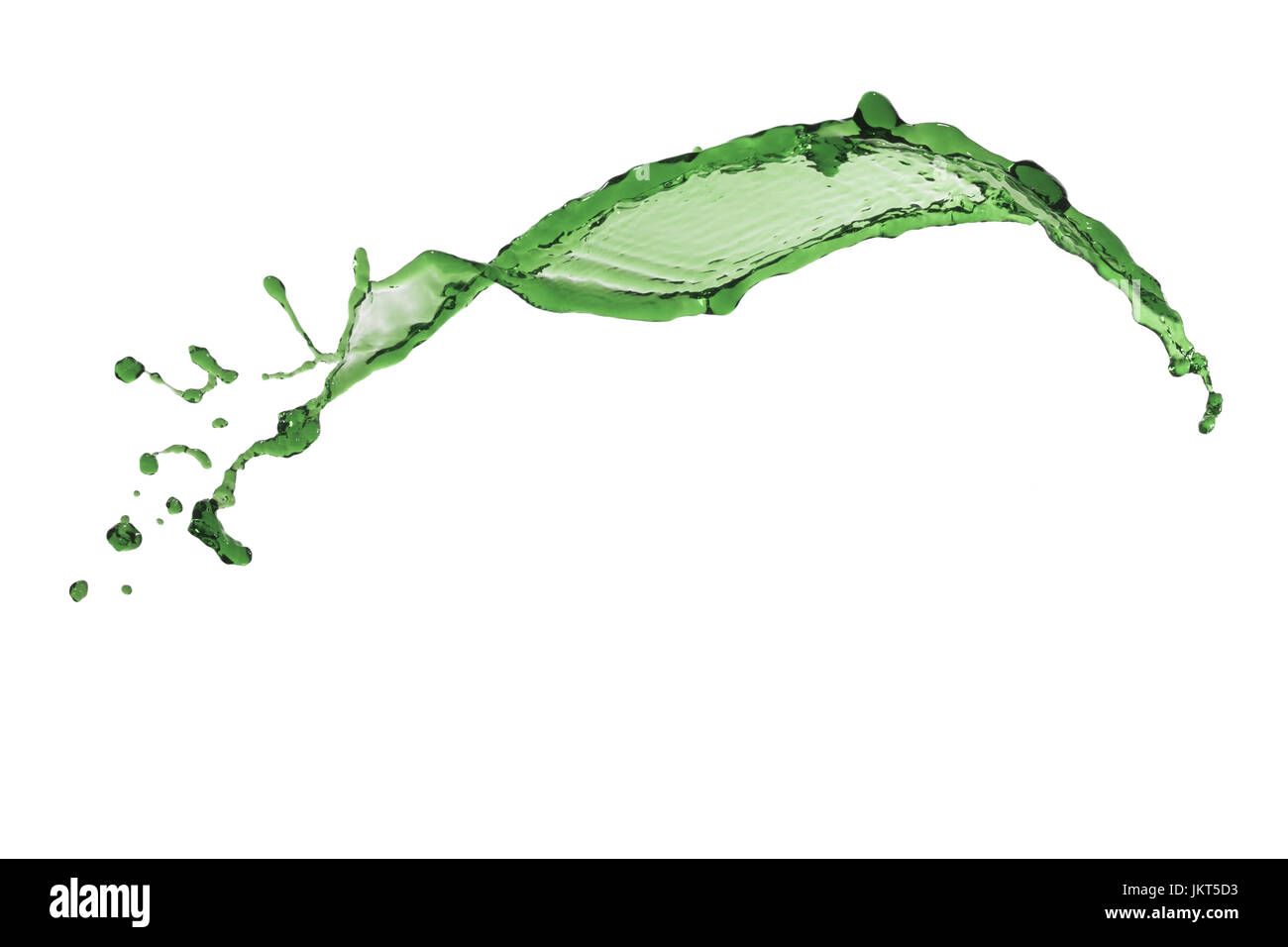 beautiful flying green splash and drops isolated over white background ...