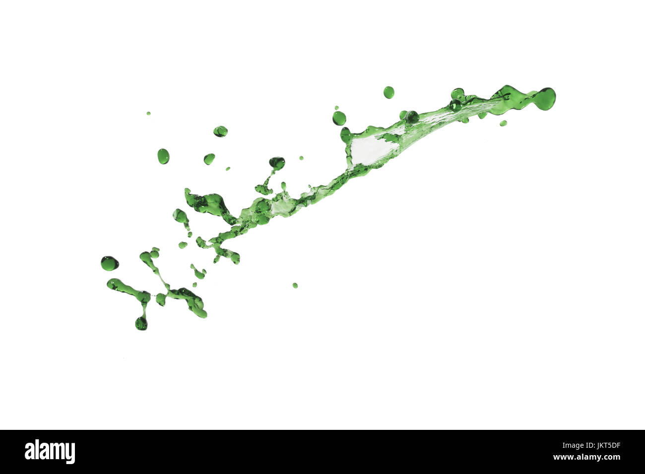 beautiful flying green splash and drops isolated over white background ...