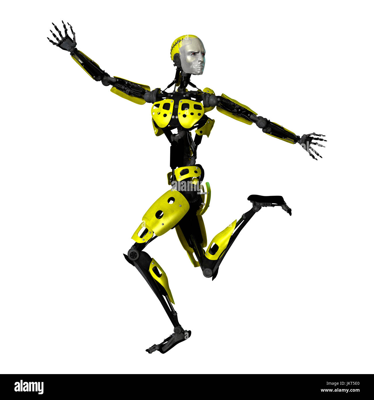3D rendering of a male robot dancing isolated on white background Stock ...