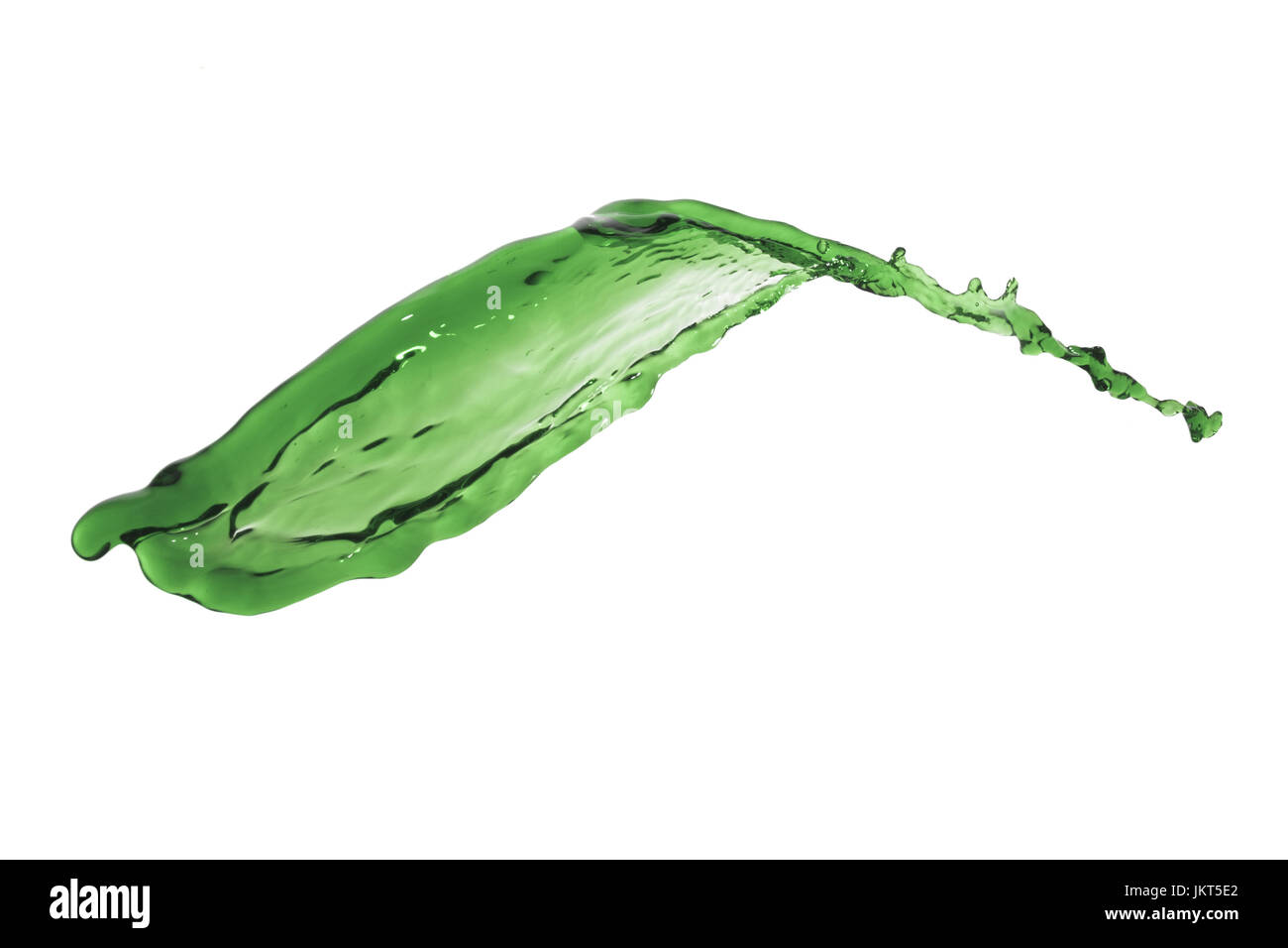 beautiful flying green splash and drops isolated over white background ...