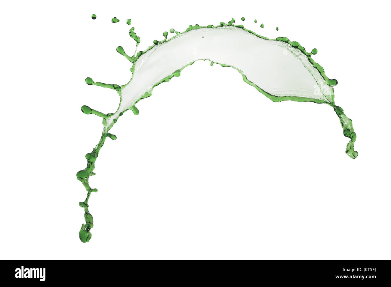 beautiful flying green splash and drops isolated over white background ...