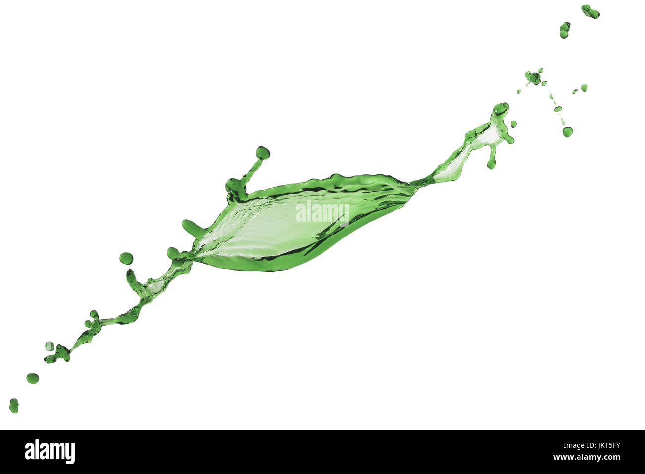 beautiful flying green splash and drops isolated over white background ...